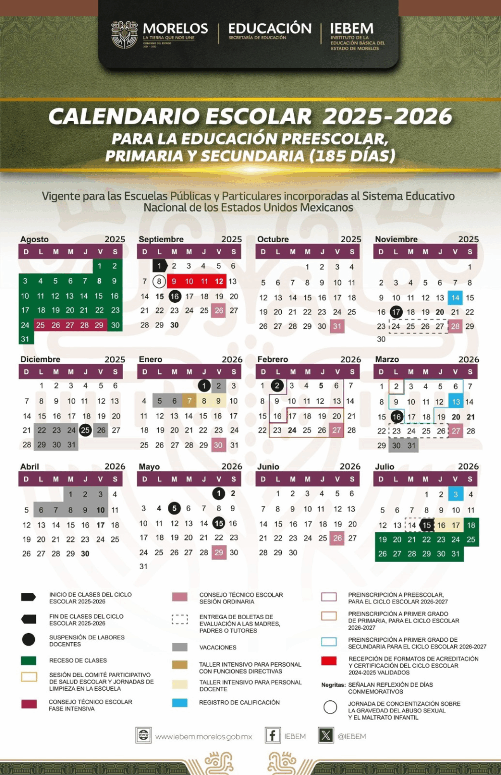 Publica IEBEM calendario escolar 2025-2026 para Morelos – Noticias de ...